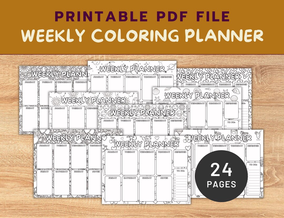 Weekly Planner Printable Coloring Pattern Pages Productivity Week ...