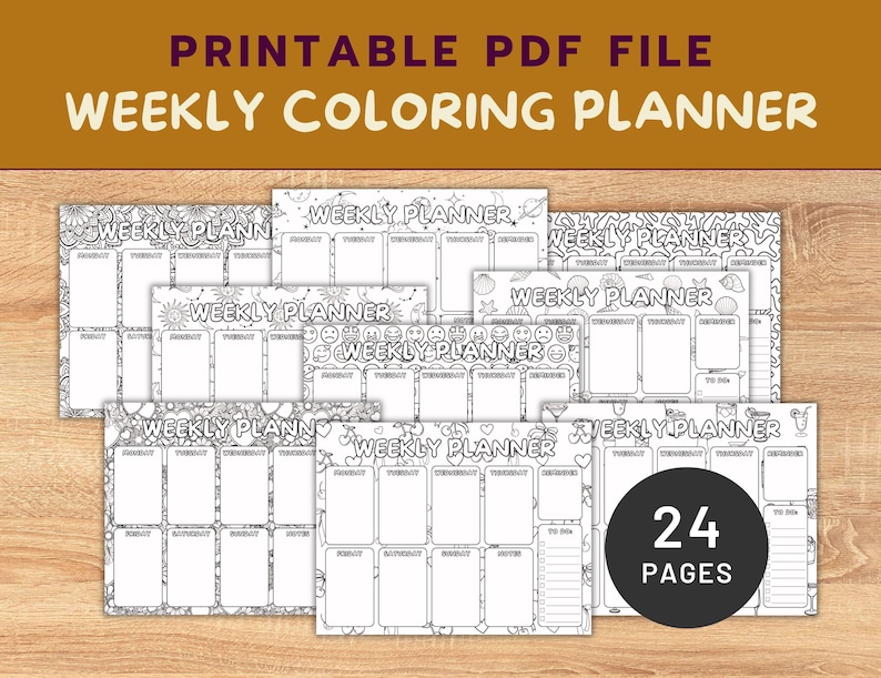 Weekly Planner Printable: Coloring Pattern Pages (PDF) - Etsy