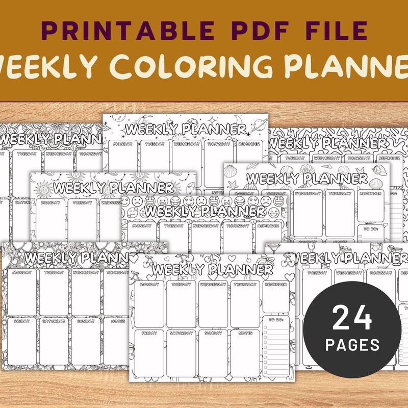Coloring Weekly Planner - Etsy