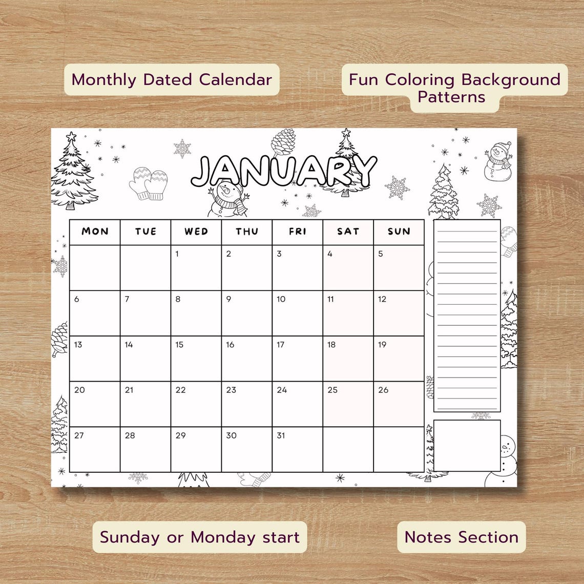 2026 Coloring Calendar Printable, A4 Size PDF, Kids Activity - Etsy