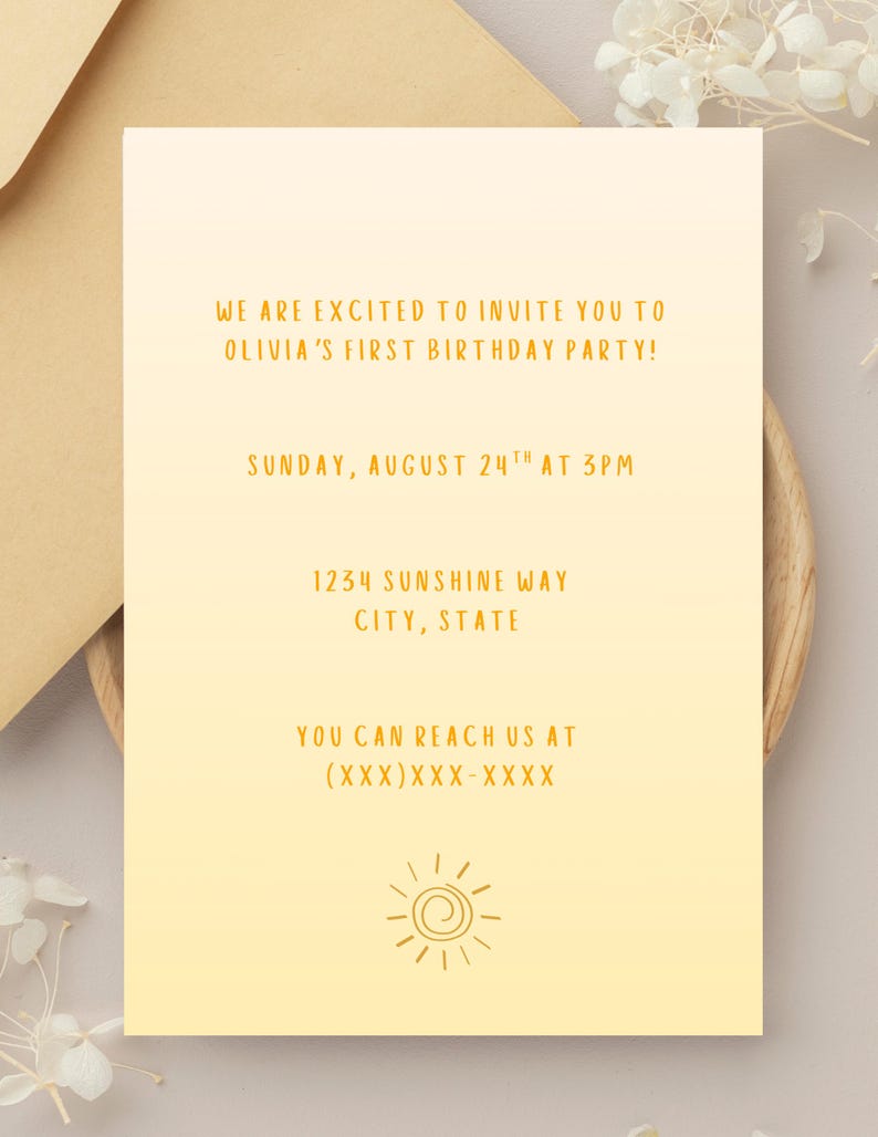 Editable Birthday Party Invitation, First Birthday, One Year Old ...