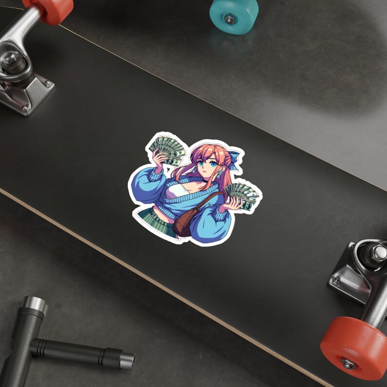 Die-cut Stickers Anime Girl Flashing Money, Stacks of Cash, All About ...