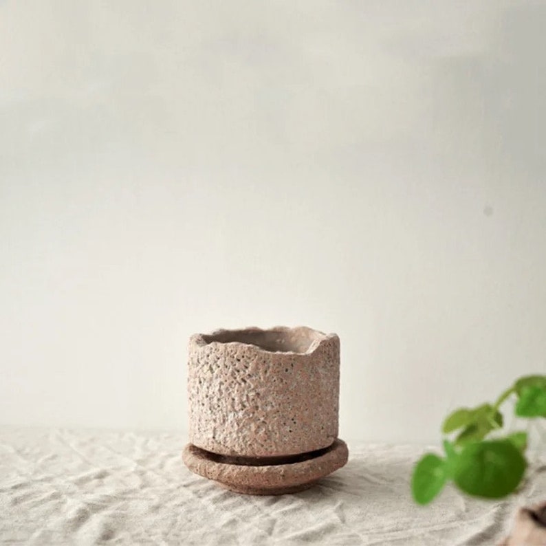 Rustic Handmade Ceramic Flower Pot With Base Tray Flower Vase Garden ...