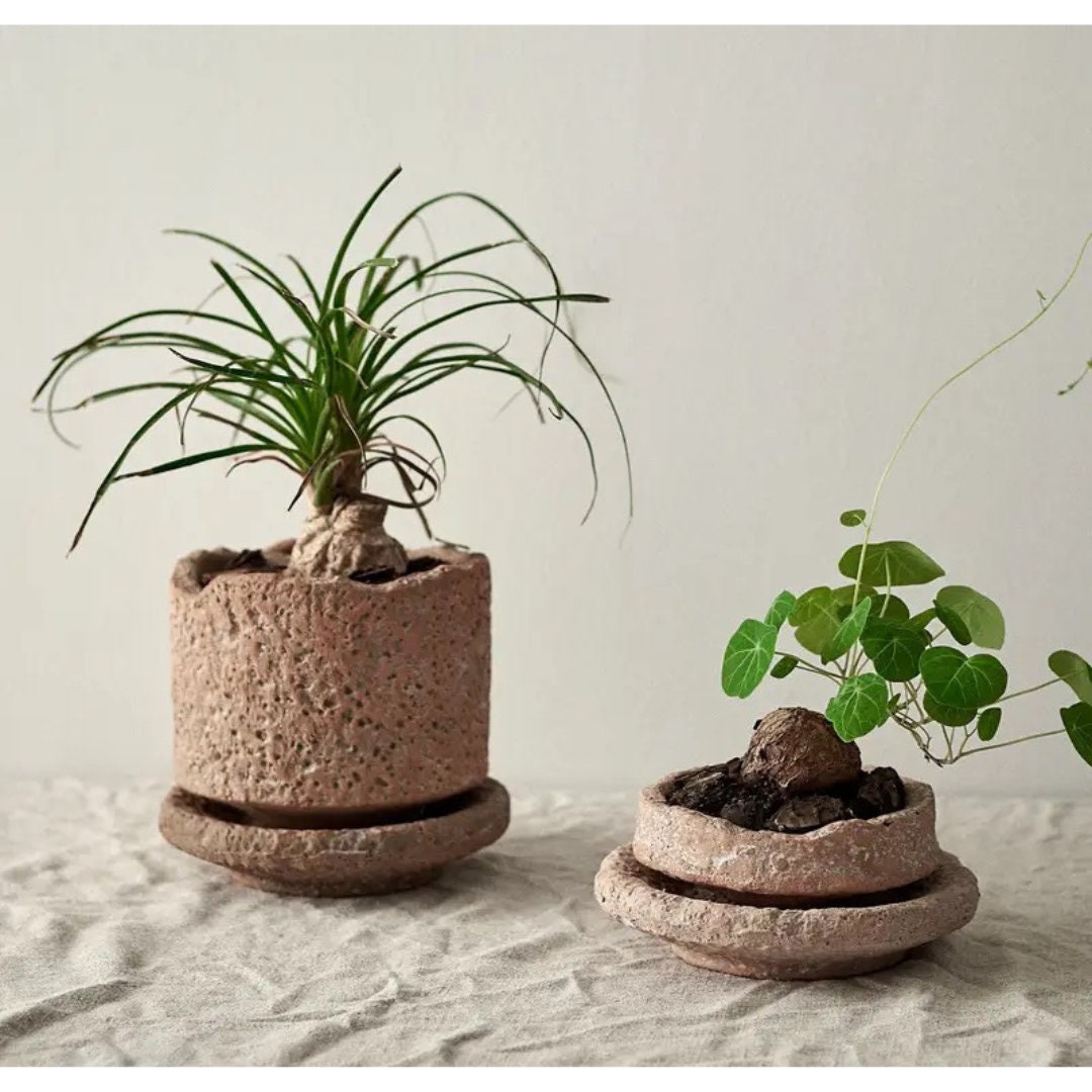 Rustic Handmade Ceramic Flower Pot With Base Tray Flower Vase Garden ...
