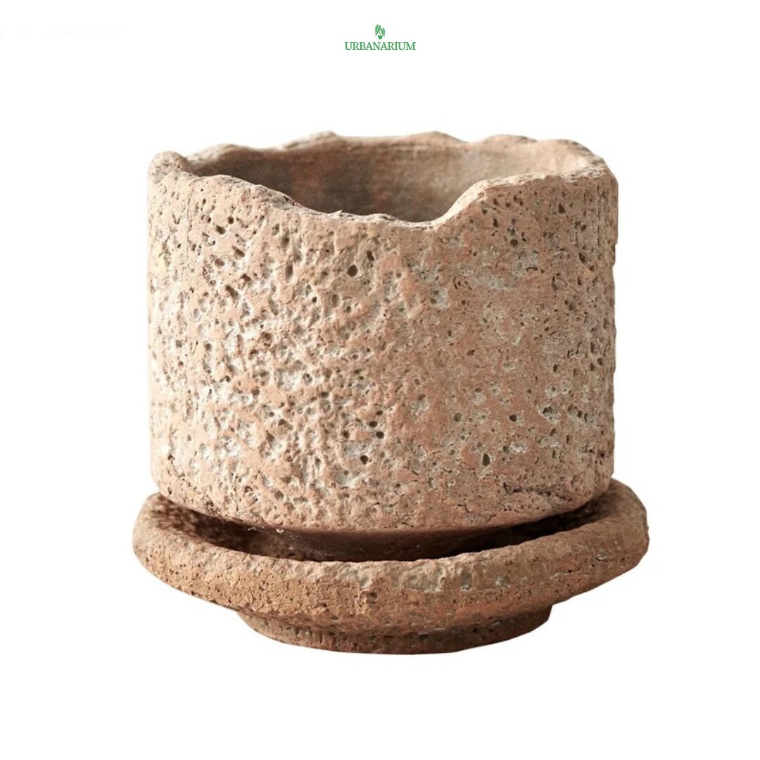 Rustic Handmade Ceramic Flower Pot With Base Tray Flower Vase Garden ...