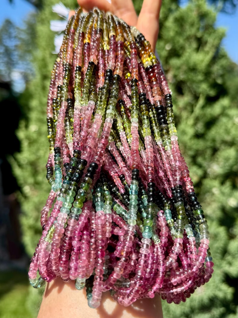 Tourmaline Beads, 3mm to 4mm, Ombre Gemstone Strand, Rainbow Tourmaline ...