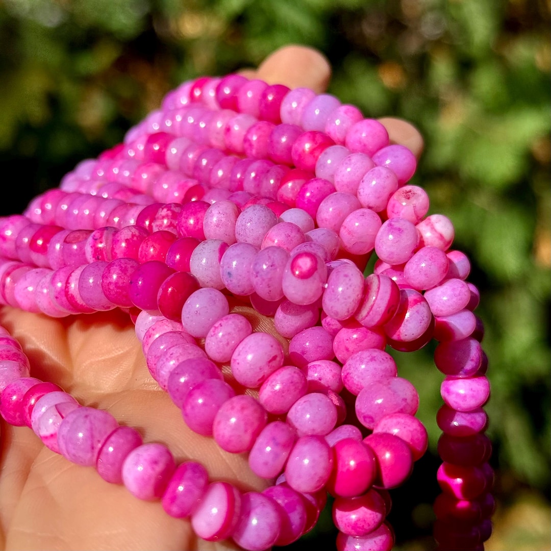 Pink Opal Rondelles, 16" Strand, 8mm Gemstone Beads, Shaded Hot Pink ...