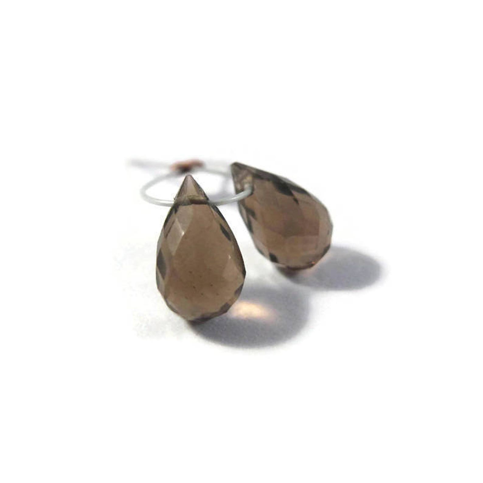 Matched Pair of Smoky Quartz Beads Two Natural Gemstone | Etsy