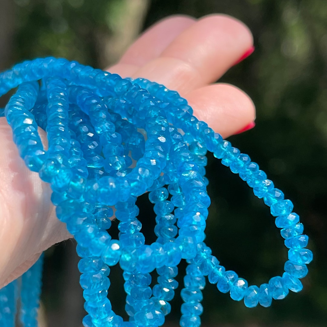 Neon Apatite Rondelle Beads, 3mm 4mm Faceted Rondelles, Dark Blue ...