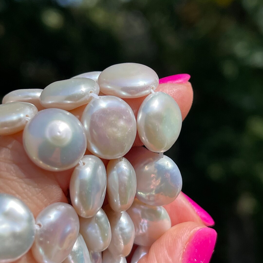 White Coin Pearls, 12mm Freshwater Pearl Beads, Large Button Pearls ...
