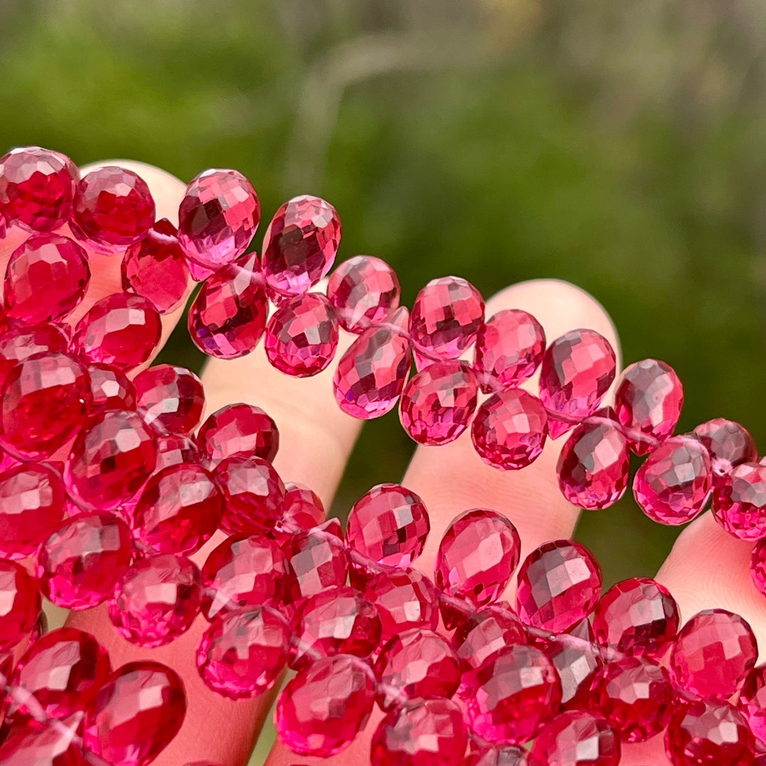 Hot Pink Hydro Quartz Briolettes, 8mm X 6mm Gemstone Drops for Making ...