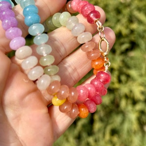 Muted Gemstone Necklace, 16" Layering Necklace, Rainbow Jewelry ...