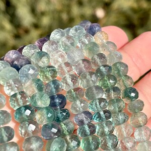 SCRATCH AND DENT Rainbow Fluorite Beads, 7mm - 8mm Faceted Rondelles, Multi Fluorite, Blue and ...