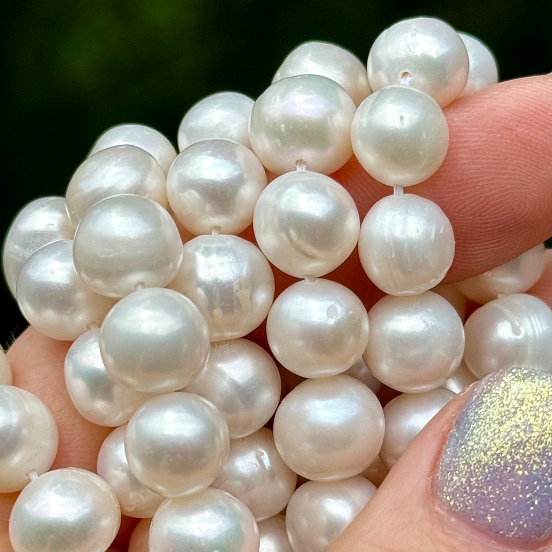 9mm Pearl Beads, Large White Pearls for Making Bridal Jewelry, Roundish ...