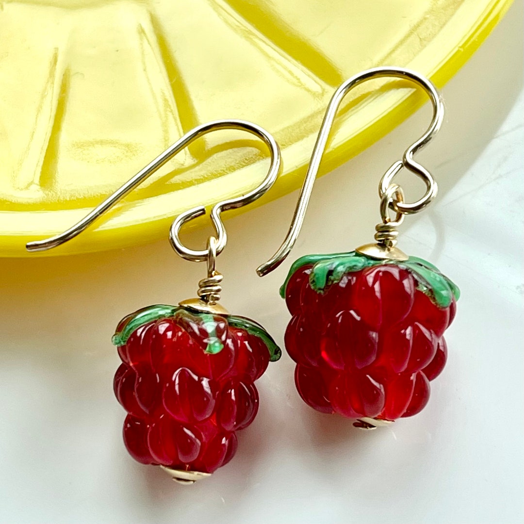 Raspberry Earrings Realistic Berry Earrings Handmade Artisan - Etsy