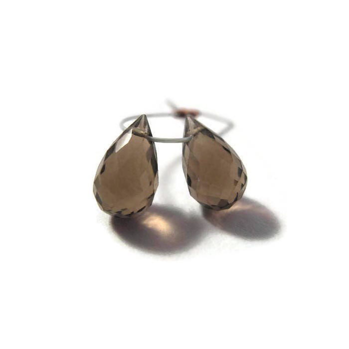 Matched Pair of Smoky Quartz Beads Two Natural Gemstone | Etsy