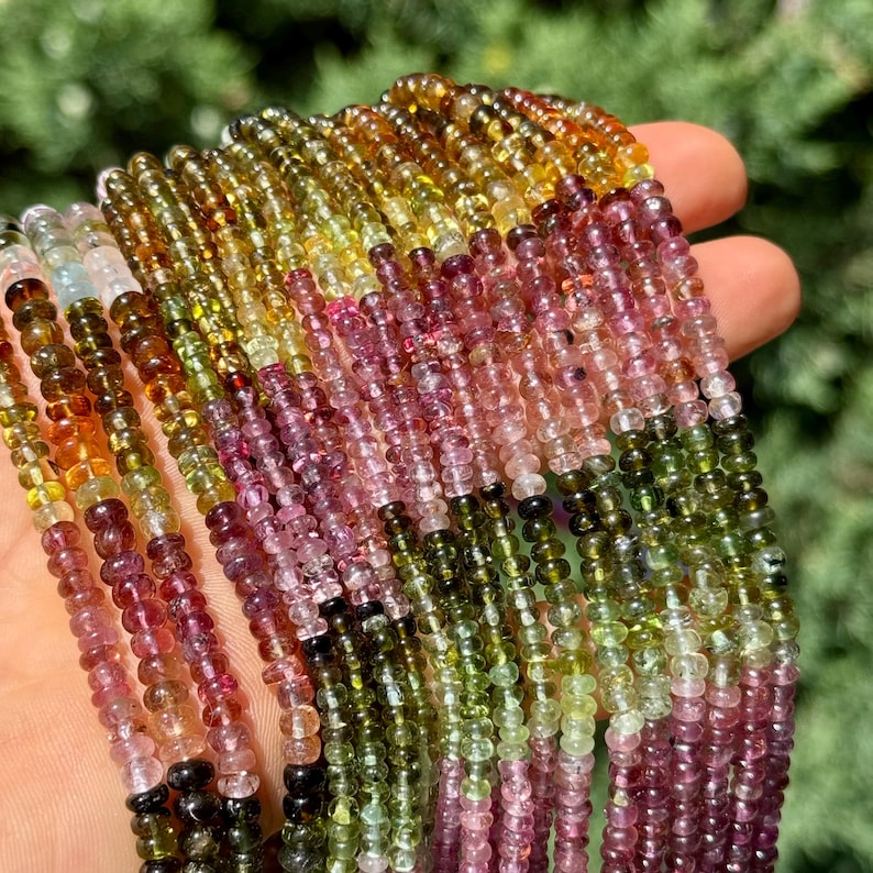 Tourmaline Beads, 3mm to 4mm, Ombre Gemstone Strand, Rainbow Tourmaline ...