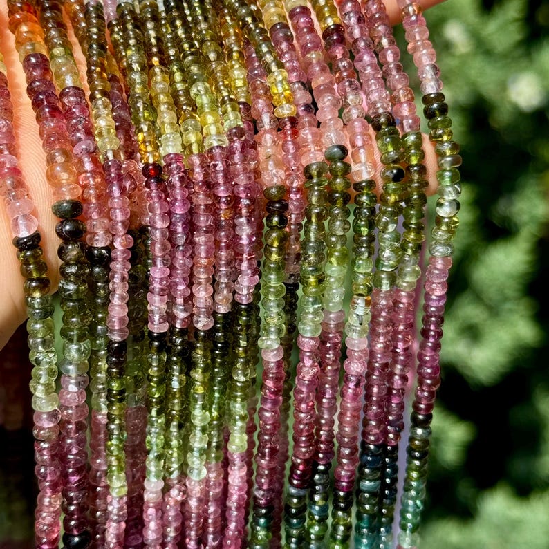 Tourmaline Beads, 3mm to 4mm, Ombre Gemstone Strand, Rainbow Tourmaline ...
