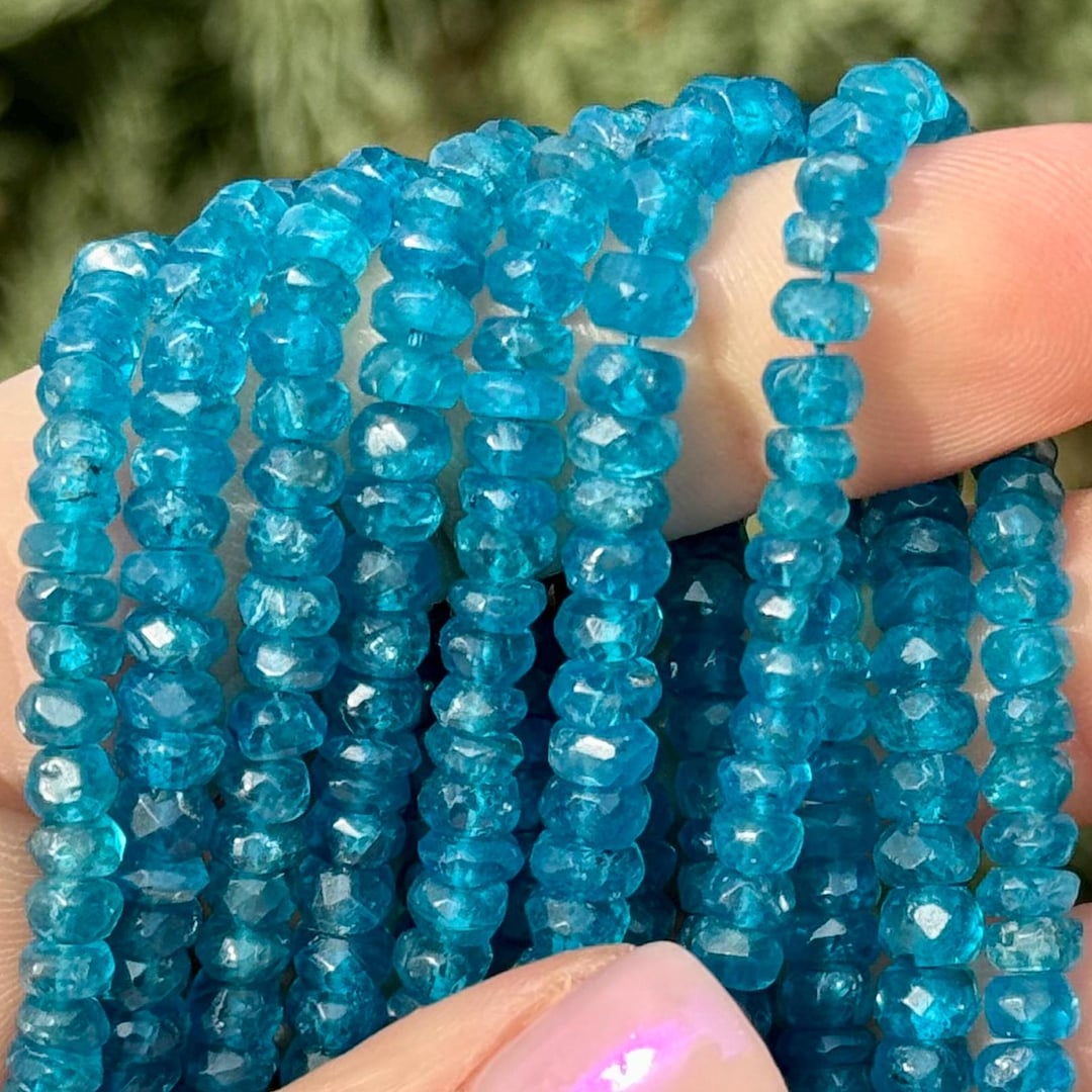 Neon Apatite Beads, 4.5mm - 5mm, 5mm Blue Apatite Gemstone Beads, Teal ...