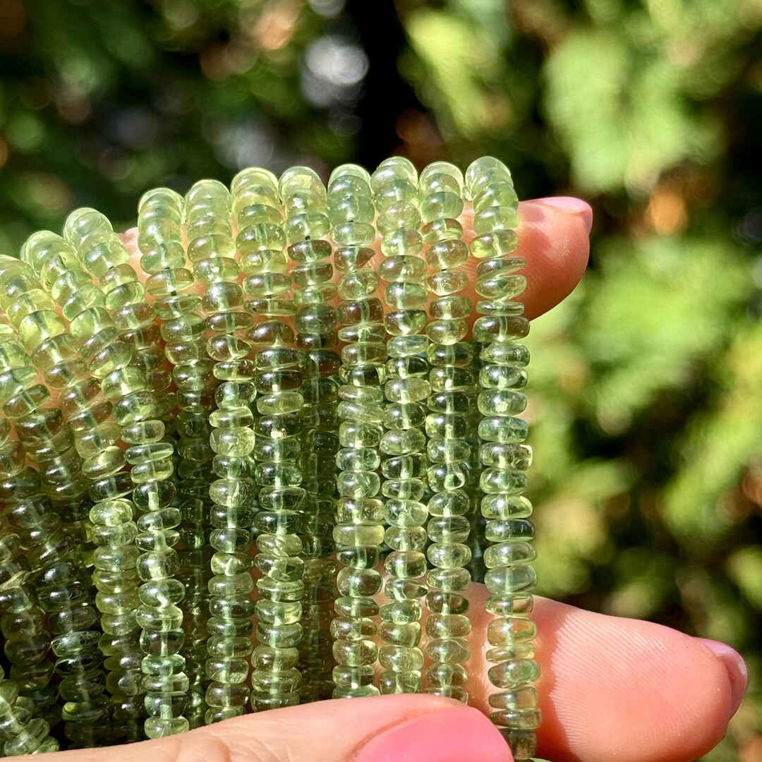 Green Apatite Beads, 4mm - 5mm, Smooth Rondelles, 13" Strand, Green ...