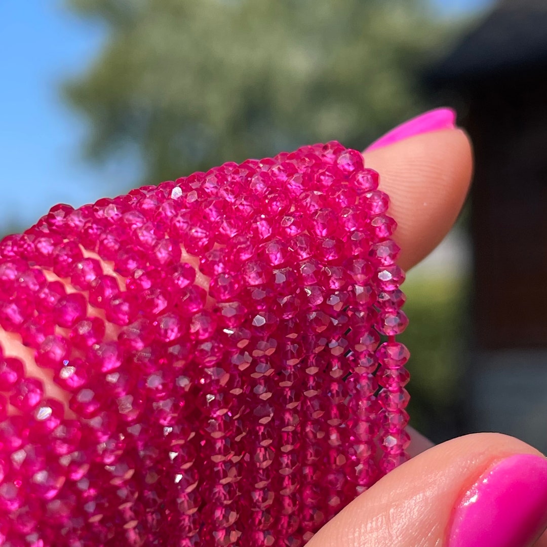 3mm Ruby Rondelle Beads, Lab Created Ruby Gemstone Beads, Bright Pink ...