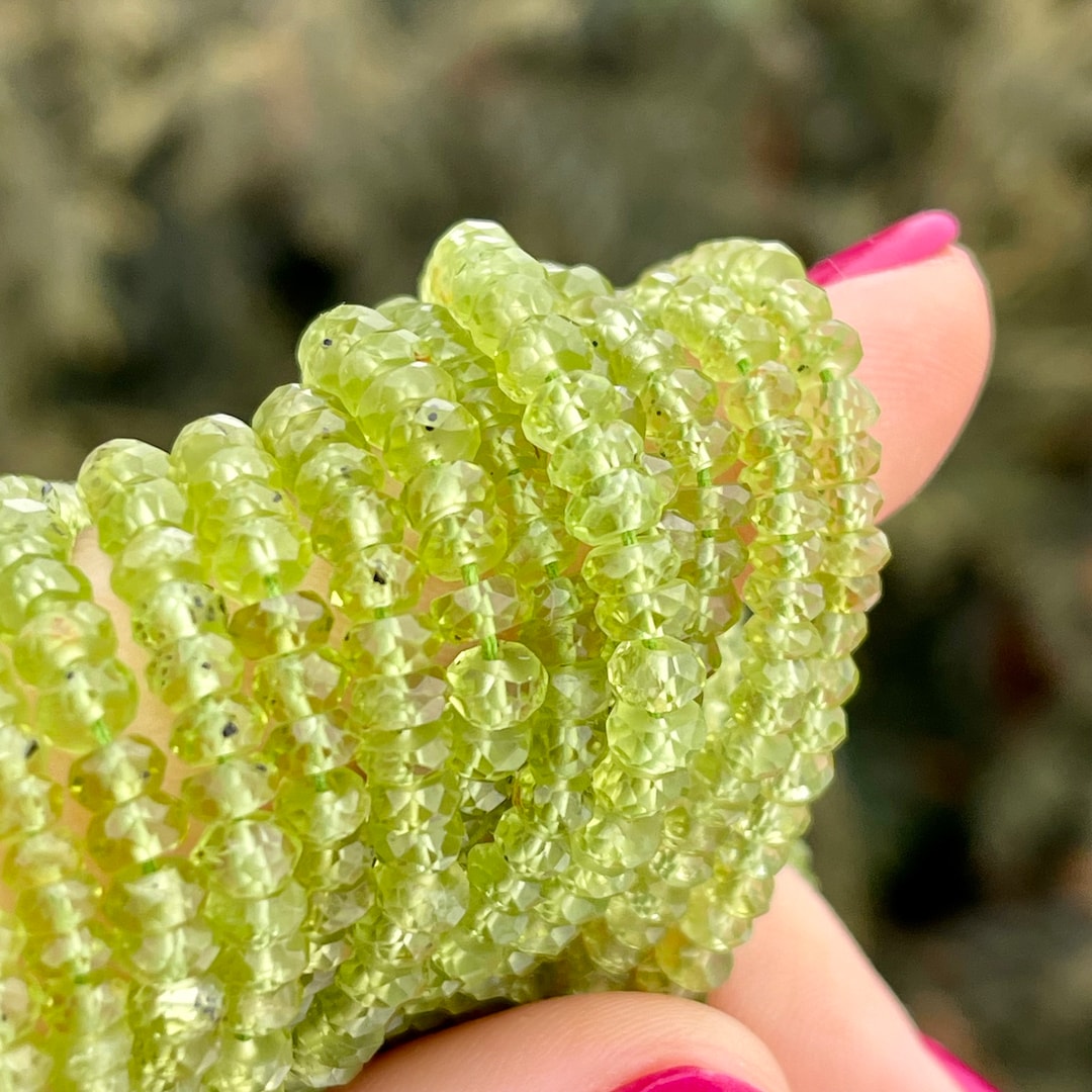 Peridot Rondelles, 4 to 5mm, Green Gemstone Rondelle, Peridot 4mm Beads ...