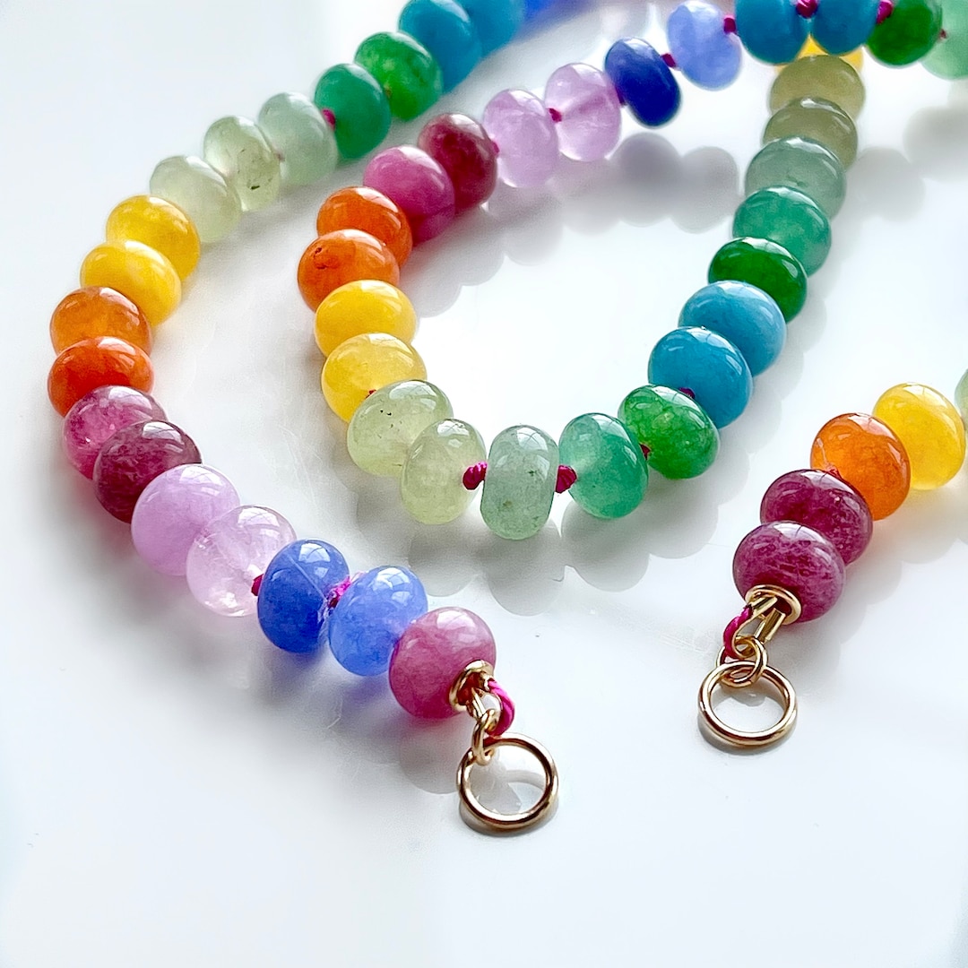 Rainbow Gemstone Necklace With Loops for Carabiner, Gem Candy Jewelry ...