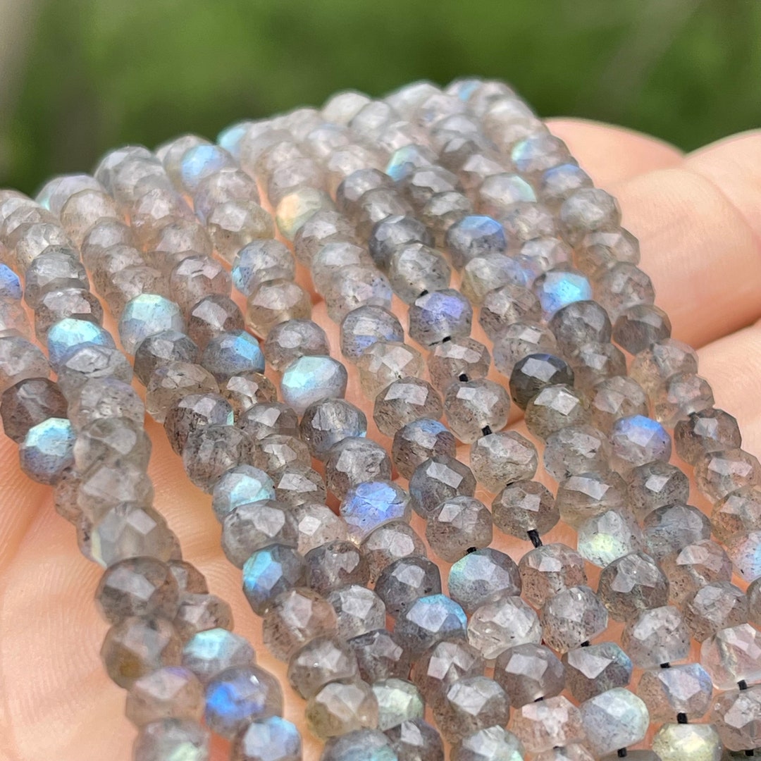 Labradorite Faceted Rondelles, 4mm 5mm Gemstone Beads, Blue Flash ...