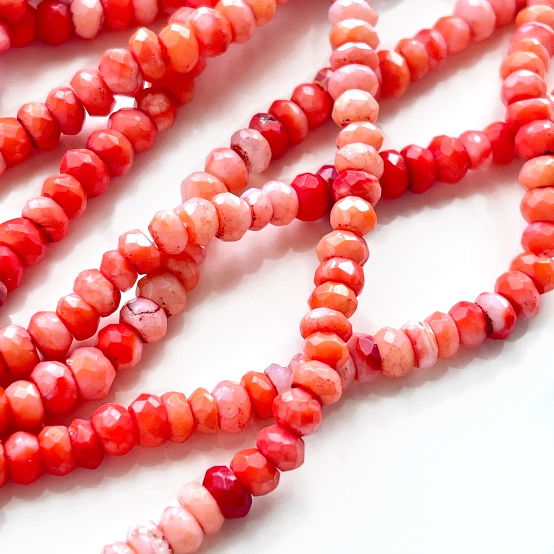 Coral and Peach Opal Rondelle Beads, 5mm 6mm Rondelles, Fire Opal Beads ...