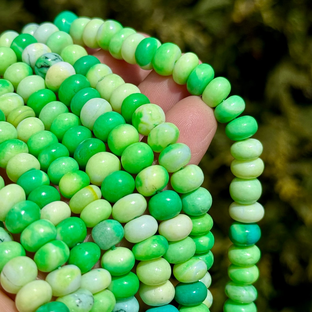 Peridot and Emerald Green Opal 7mm - 8mm Smooth Rondelles, Neon Lime ...