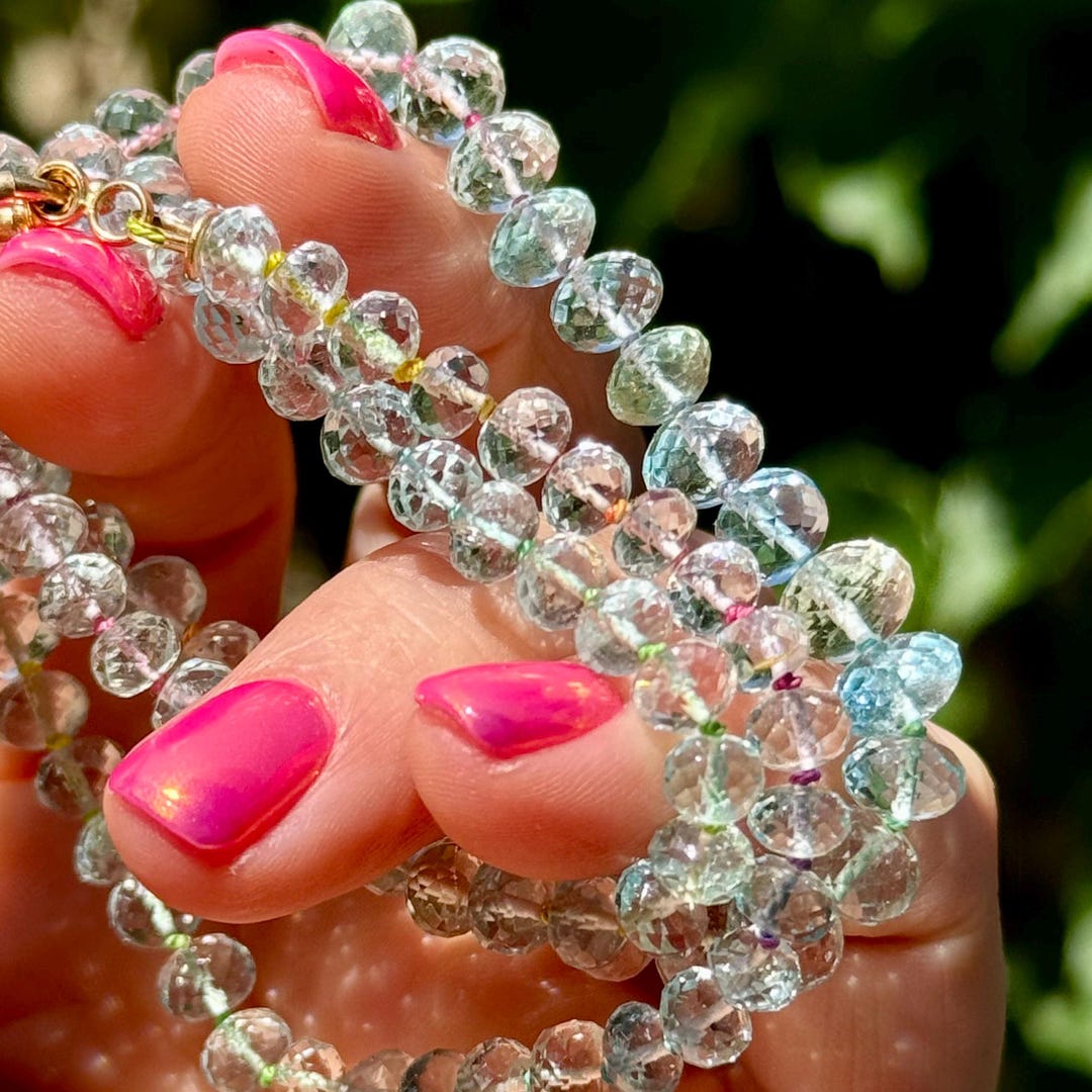 Aquamarine Necklace, Mariner Clasp Necklace, Rainbow Cord Necklace ...