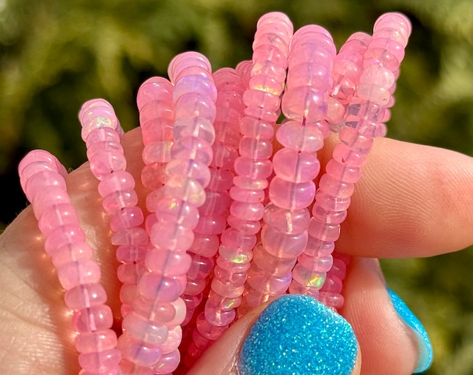 Bright Pink Ethiopian Opal Rondelles, 4mm - 5mm Opal Beads, Pink Ethiopian Opals, October ...