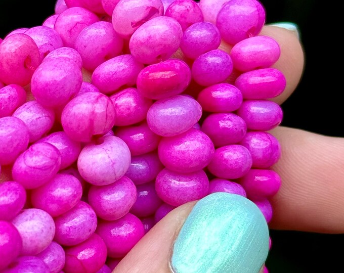 Hot Pink Opal Smooth Rondelles, Pink Opal Beads, 6mm - 7mm Pink ...