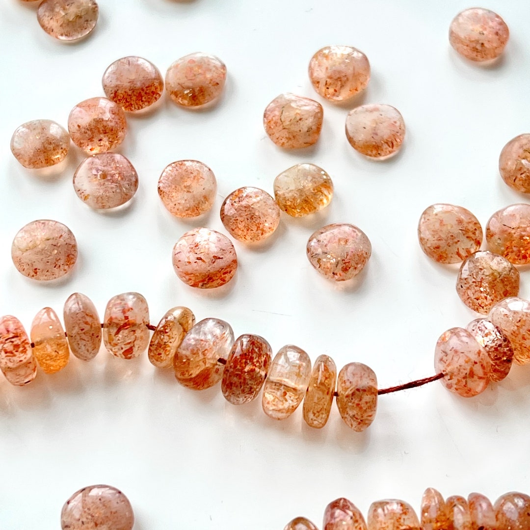Smooth Sunstone Rondelle Beads, Rainbow Lattice Sunstone, Orange ...