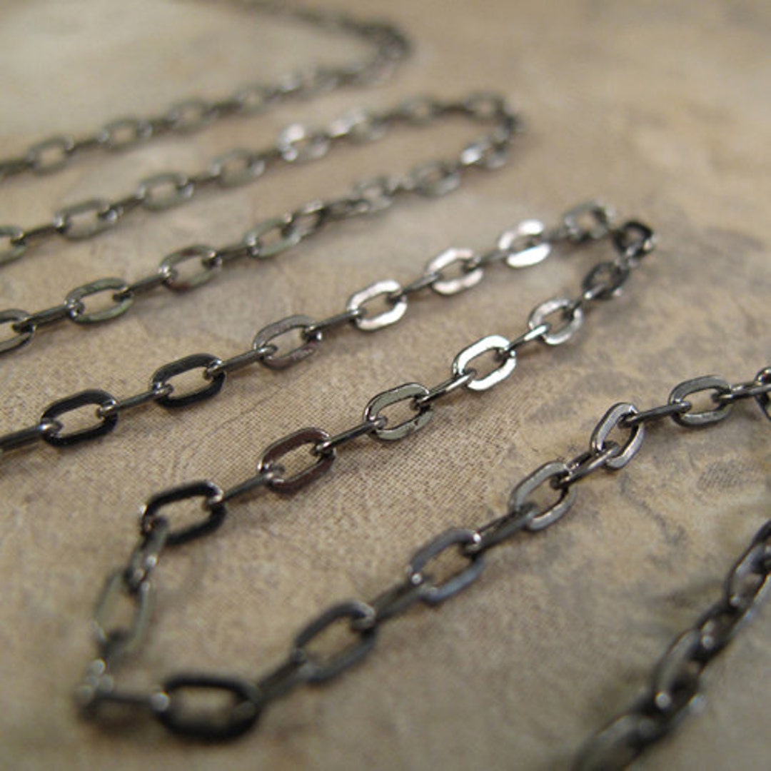 Black Cable Chain, Elongated Gunmetal Flat Cable Chain, 4mm X 2.1mm ...