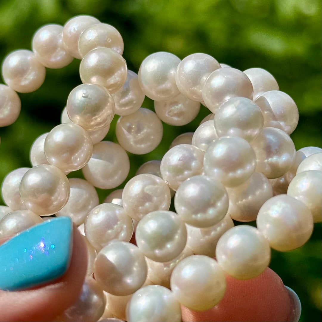 White Freshwater Pearls, 9mm Pearl Strand, Round White Pearls, AAA ...