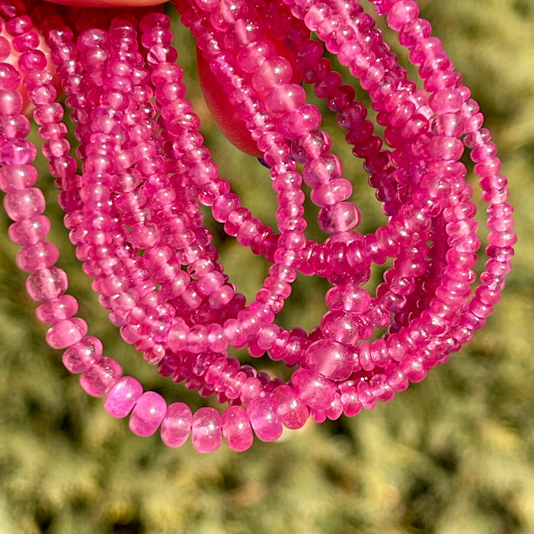 Dark Pink Sapphire Beads, 8" Strand of 3mm-5mm Sapphire Smooth ...