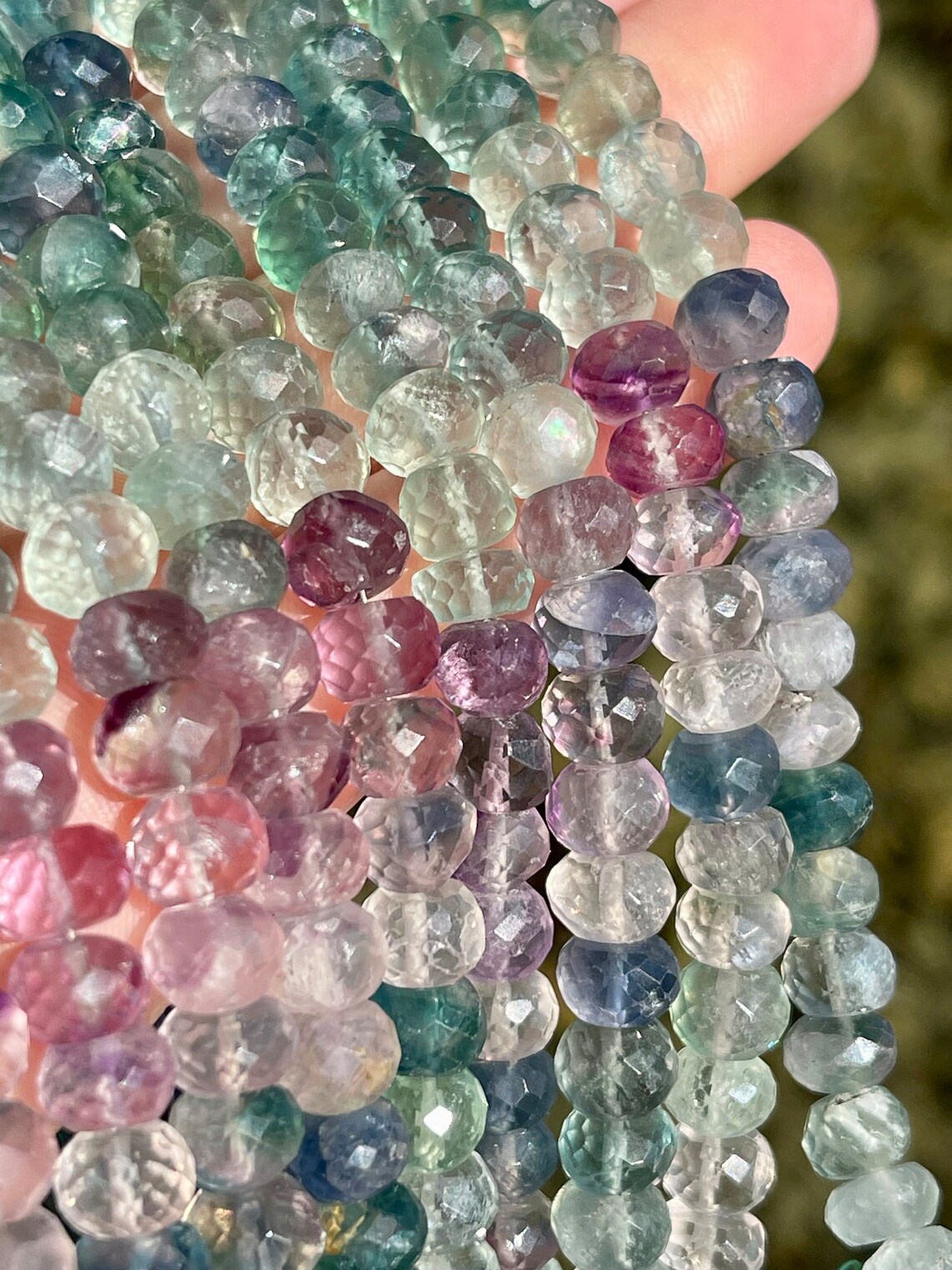 SCRATCH AND DENT Rainbow Fluorite Beads, 7mm - 8mm Faceted Rondelles ...
