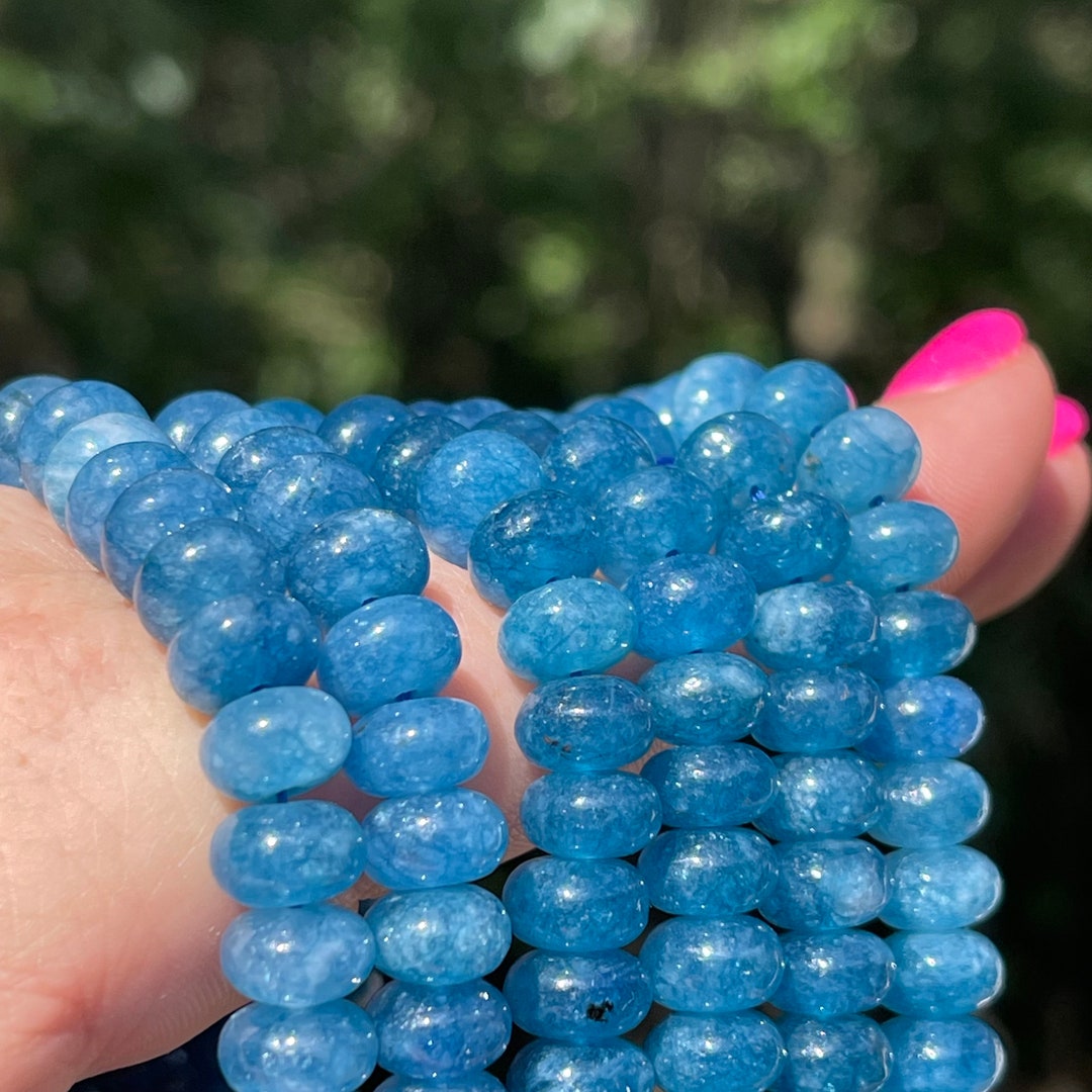 Indicolite Blue Quartz 8mm Smooth Rondelles, Blue Gemstone Beads With ...