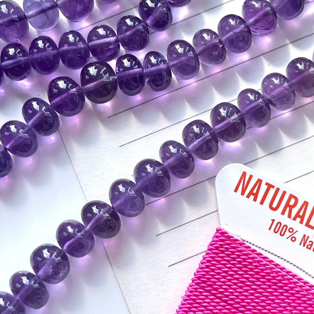Amethyst Smooth Rondelle Beads, 6 - 8mm Plain Purple Rondelles, 3 ...