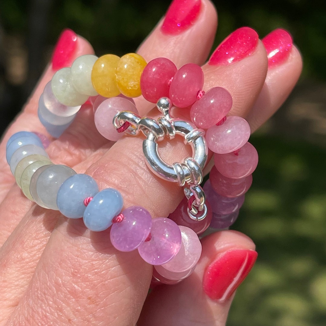 Pastel Rainbow Gemstone Necklace, Gem Candy Jewelry, Knotted Rainbow ...