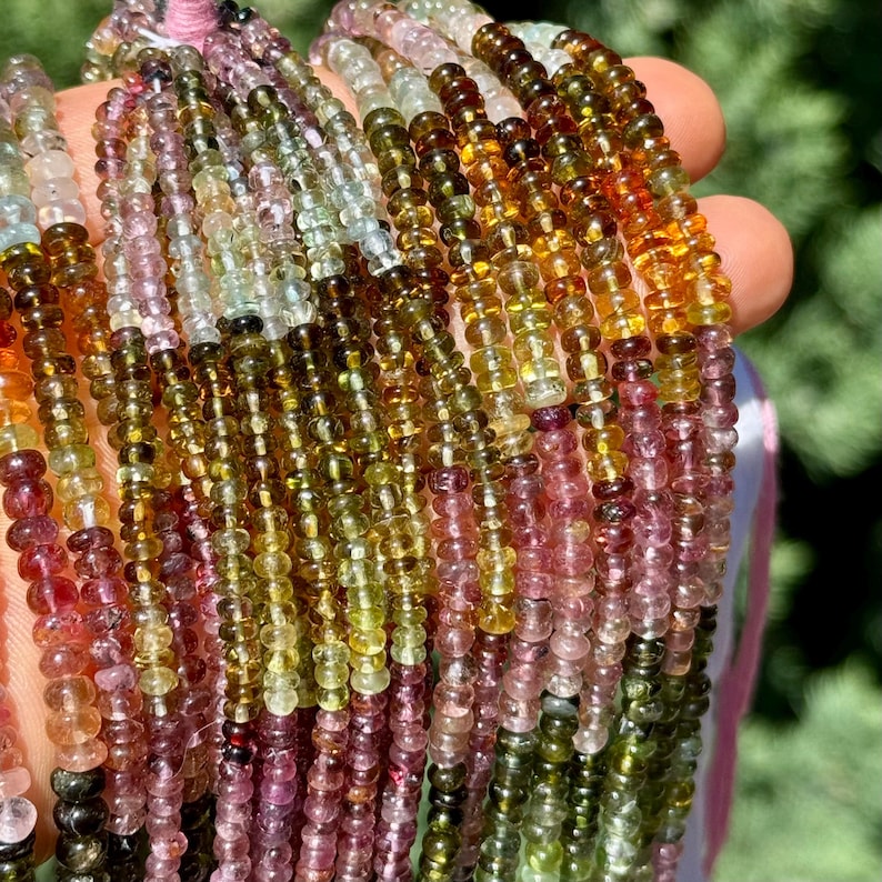 Tourmaline Beads, 3mm to 4mm, Ombre Gemstone Strand, Rainbow Tourmaline ...