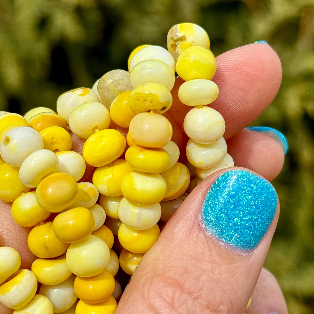 Yellow Opal Rondelles, 7mm - 8mm Smooth Rondelle Beads, Light Yellow ...