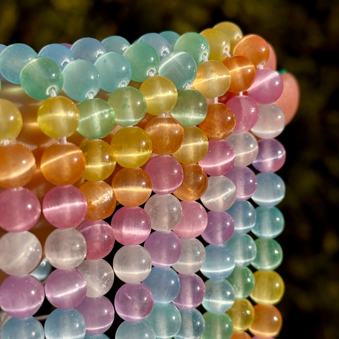 Rainbow Beads, 8mm Selenite Beads, Pastel Gemstone Beads, Cat's Eye ...
