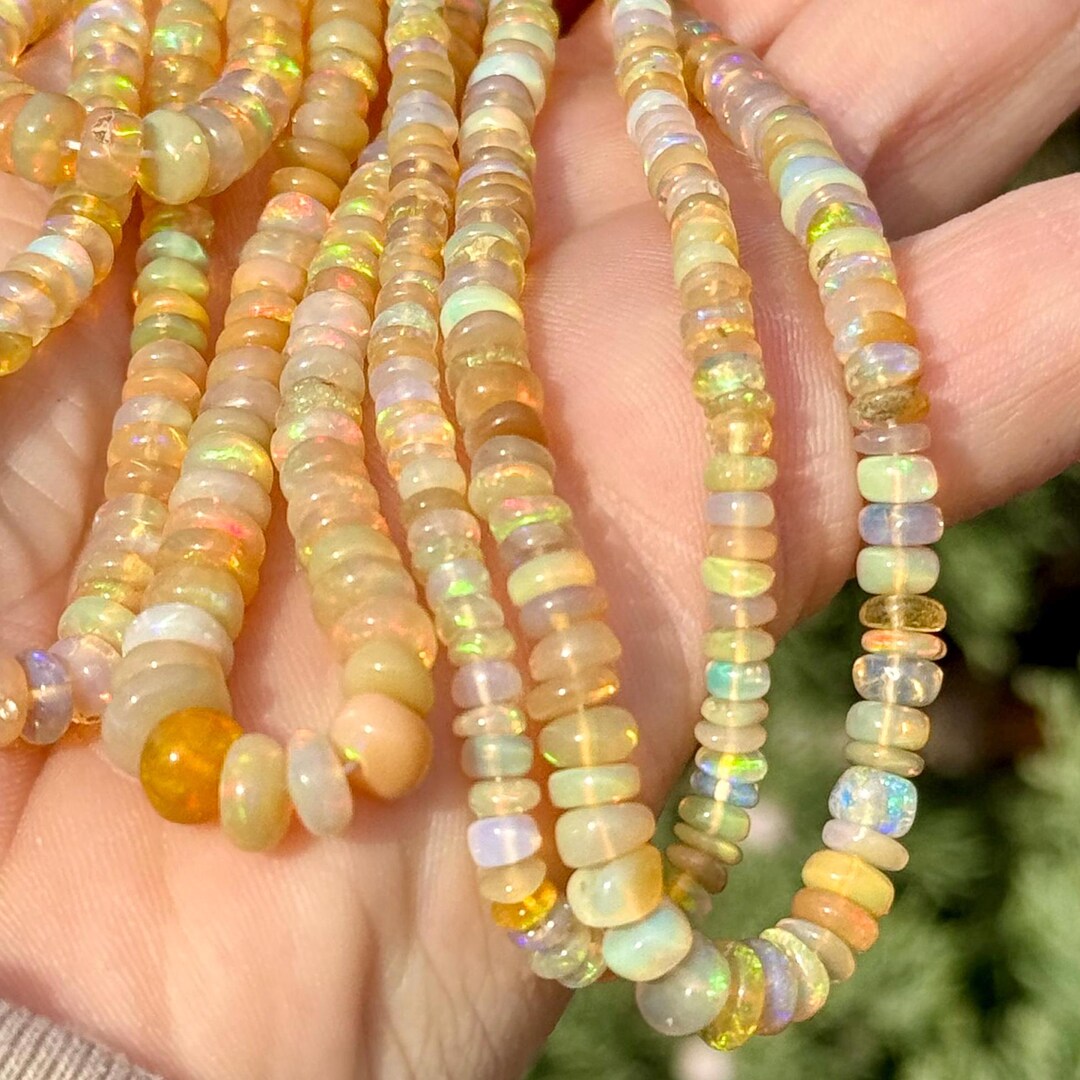 Ethiopian Opal Smooth Rondelle Beads, 3mm - 5mm, 16" Strand, Opal Beads ...