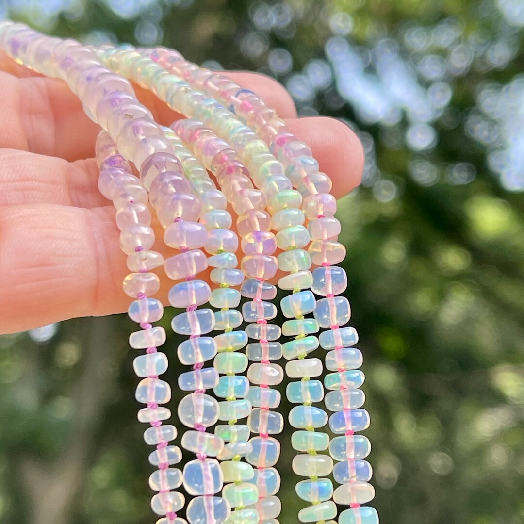 16" Opal Knotted Necklace, Gem Candy Choker, Short Opal Necklace on ...