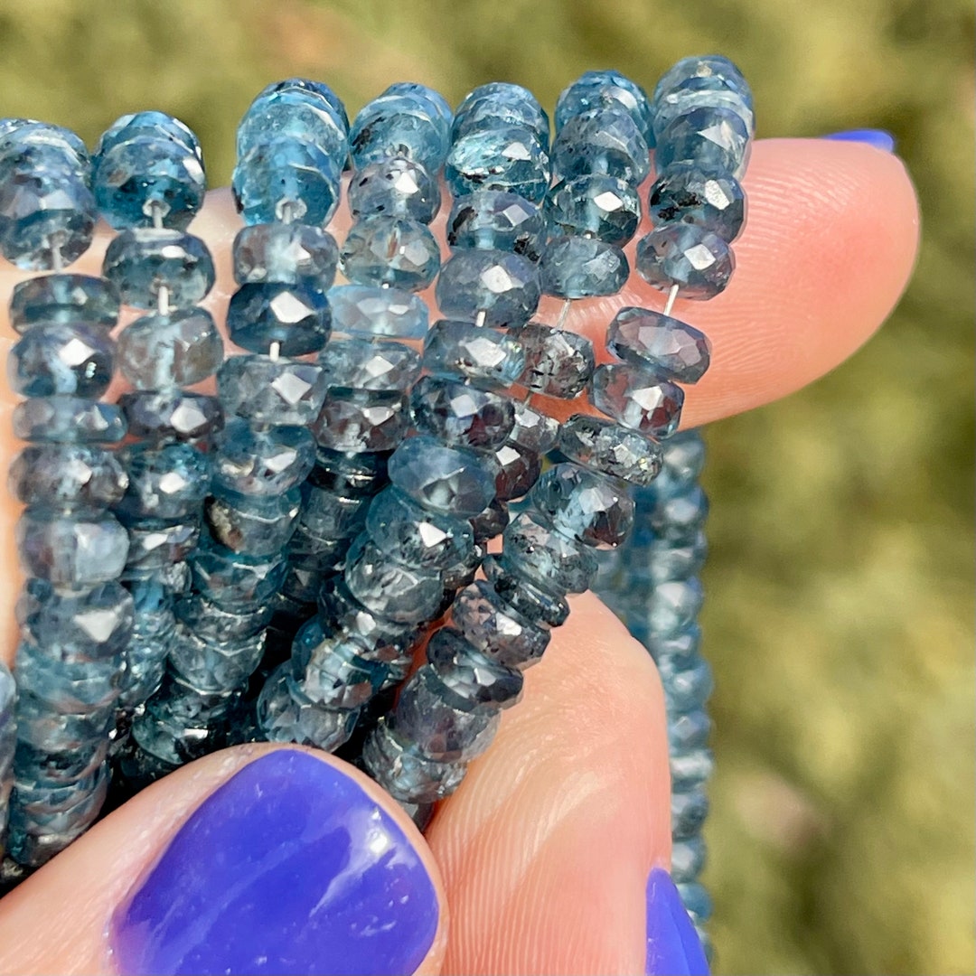 Teal Kyanite Beads, 4mm - 5mm Faceted Rondelles, Teal Gemstone Beads ...