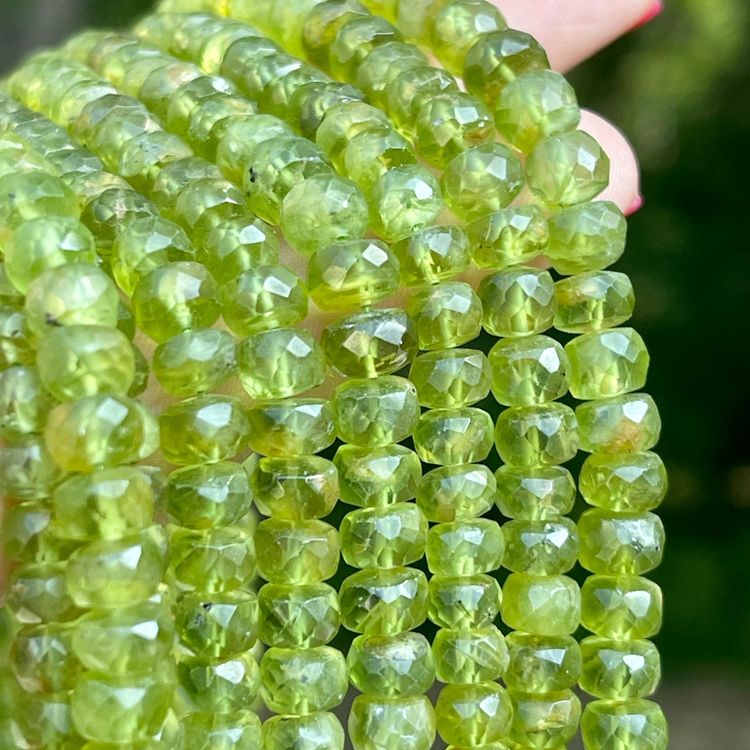 Peridot 6mm Faceted Rondelle Beads, Natural Green Peridot for August ...