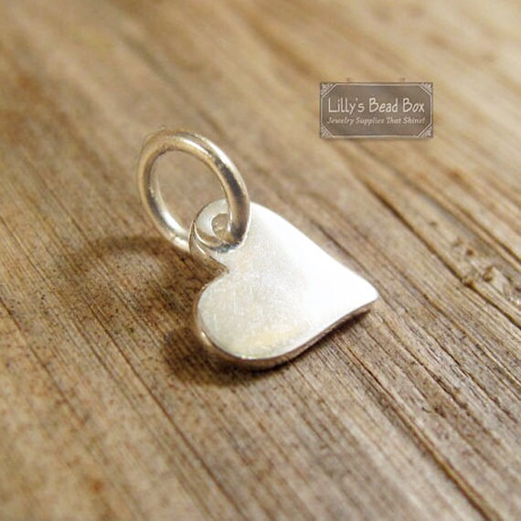 Tiny Heart Charm Silver or Bronze Heart Dangle Sterling - Etsy
