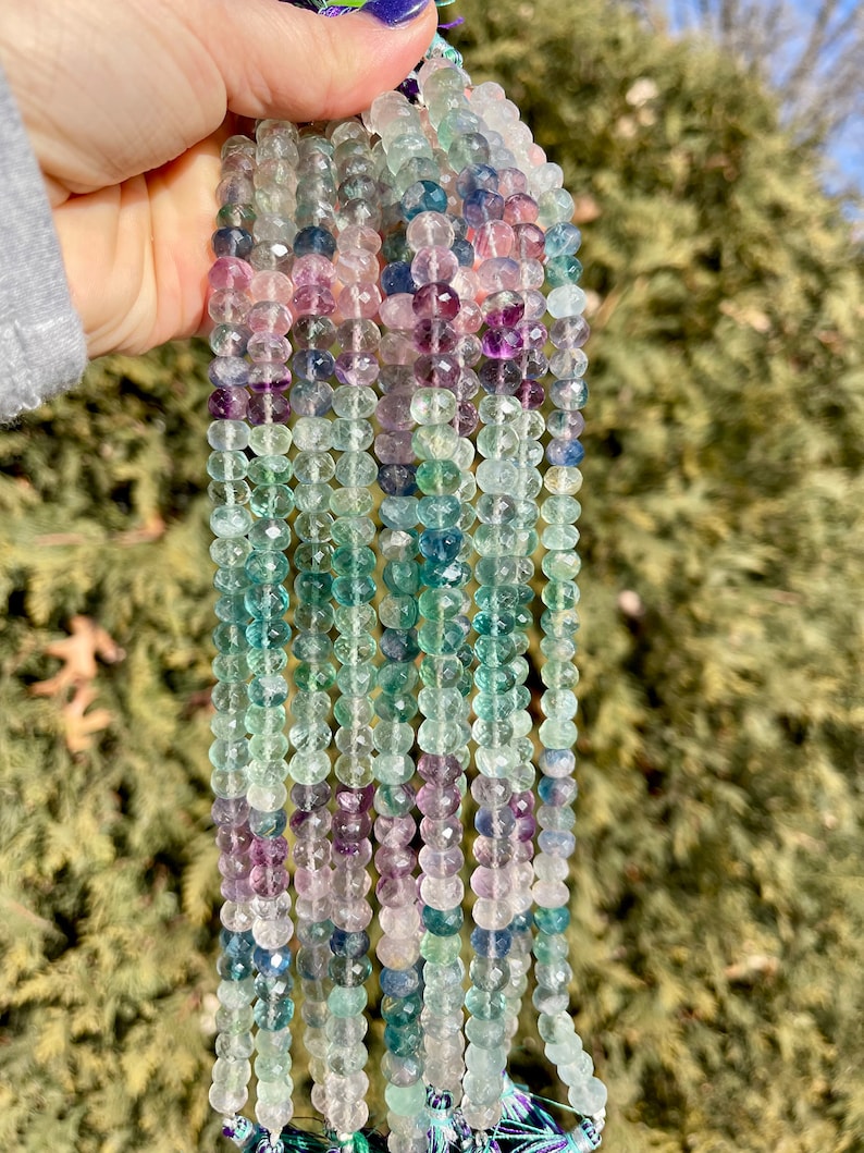 SCRATCH AND DENT Rainbow Fluorite Beads, 7mm - 8mm Faceted Rondelles ...
